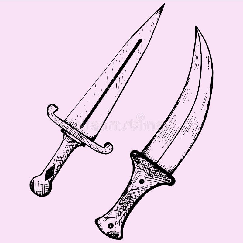 Dagger Doodle Style Sketch Illustration Hand Drawn Vector. Dagger ...