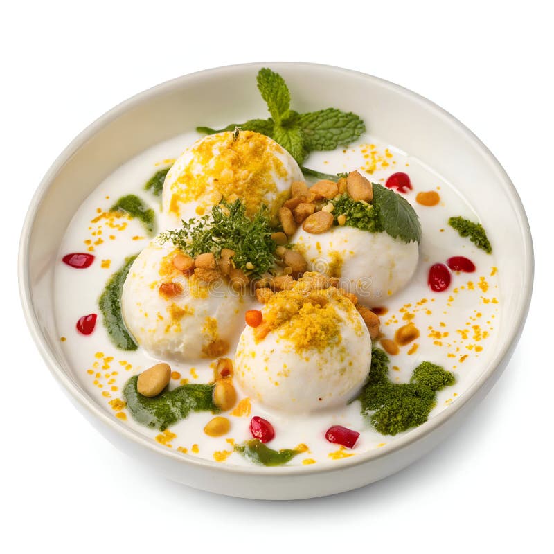 Dahi Bhalla Plate Isolated on White Background Stock Illustration ...