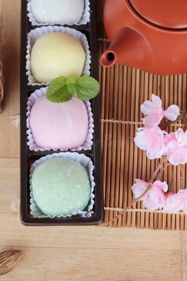Daifuku Mochi Japanese Dessert and Hot Tea. Stock Image - Image of ...