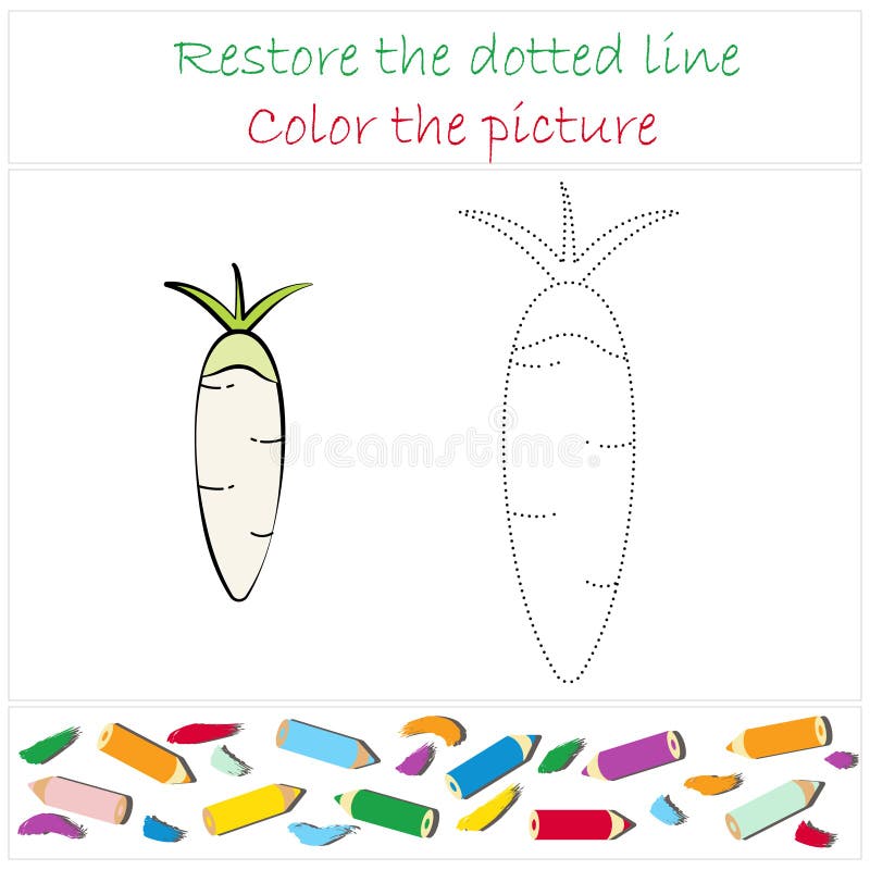 Daikon. Vegetables. Educational Developing Game for Preschoolers "Trace ...