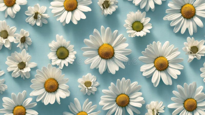 Dainty Daisies on a Blue Background, a Minimalist Floral Pattern Stock ...
