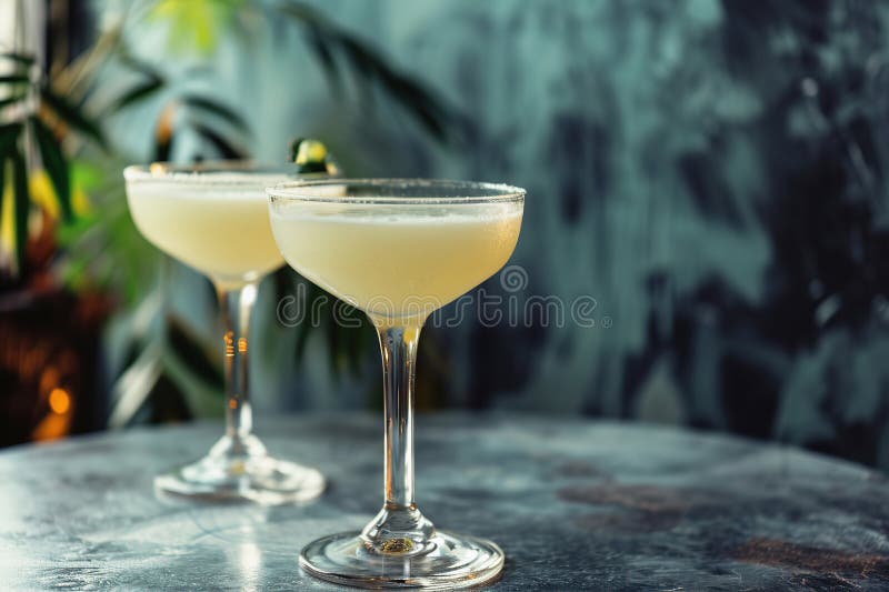 Daiquiri Cocktail Two Glasses on Table, Copy Space Stock Photo - Image ...