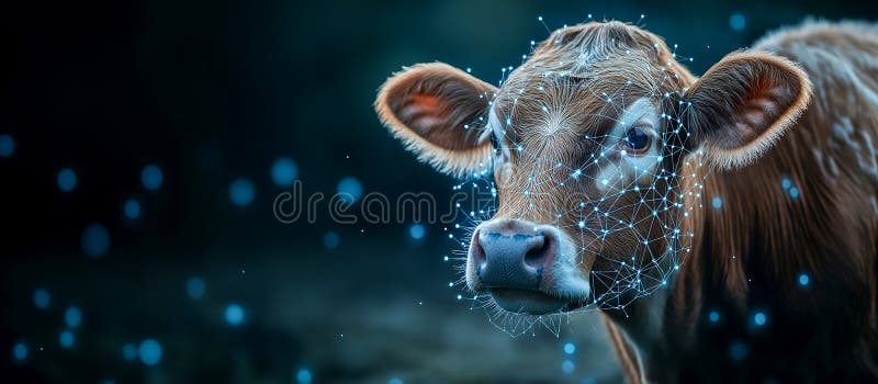Dairy Cow with Digital Data Points, Concept of Smart Farming and Agri ...