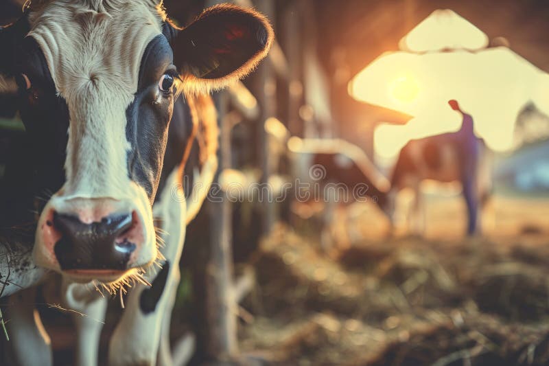 Dairy Cows Standing in Big Barn Stock Illustration - Illustration of ...