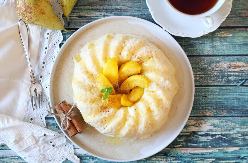 Dairy Dessert. Rice Pudding with Baked Pears, Cinnamon and Honey Stock ...