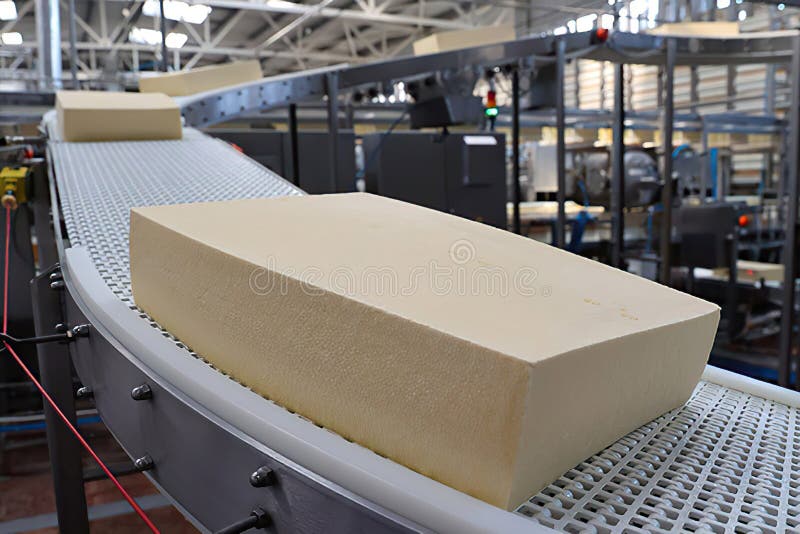 Dairy Factory. Cheese Line Production. Stock Image - Image of package ...