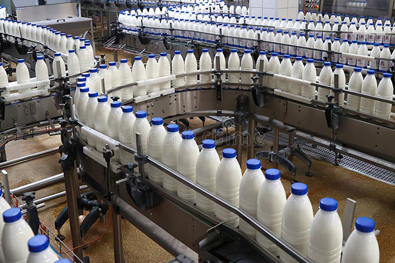 Dairy Factory. Milk Line Production. Stock Photo - Image of bottling ...