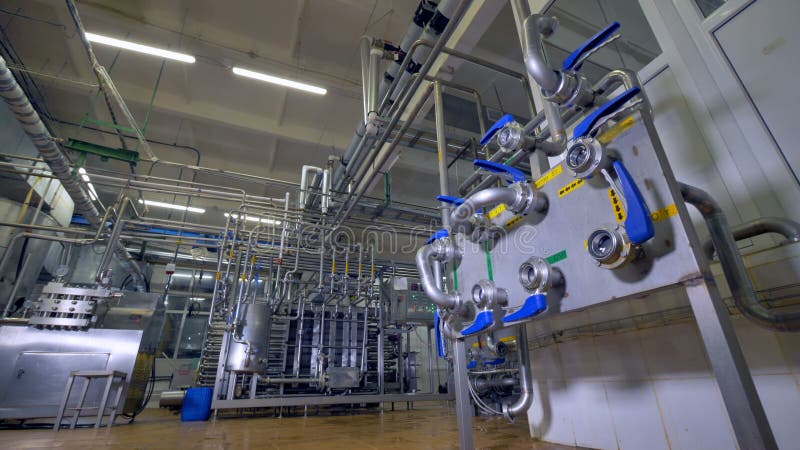 A Dairy Factory Piping System with a Control Unit. Stock Footage ...