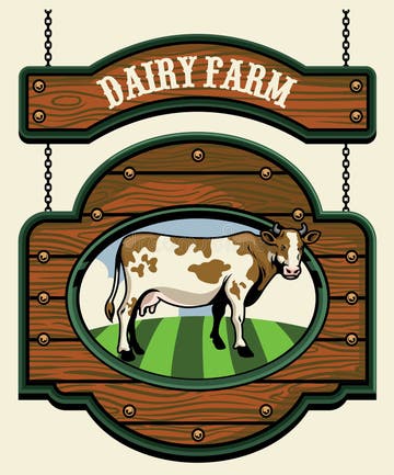 Dairy Farm Sign with Cow Image Stock Vector - Illustration of barn ...