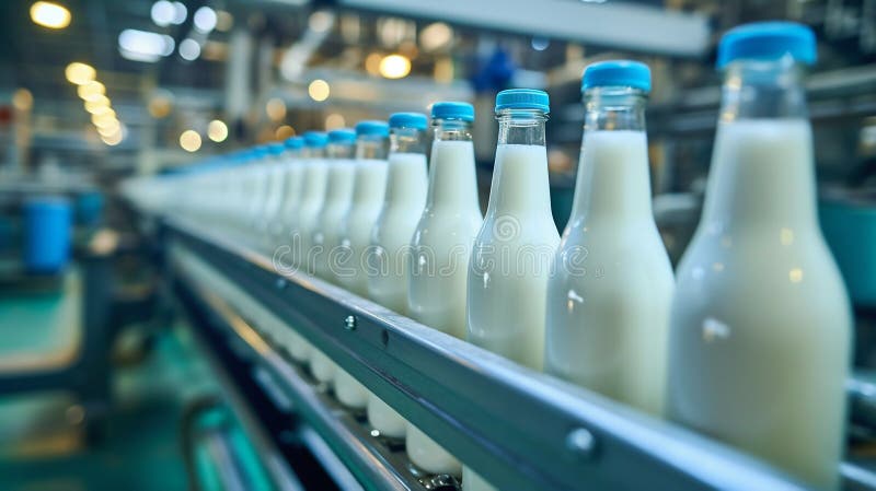 Dairy Production Line with Bottled Milk. Generative Ai Stock ...