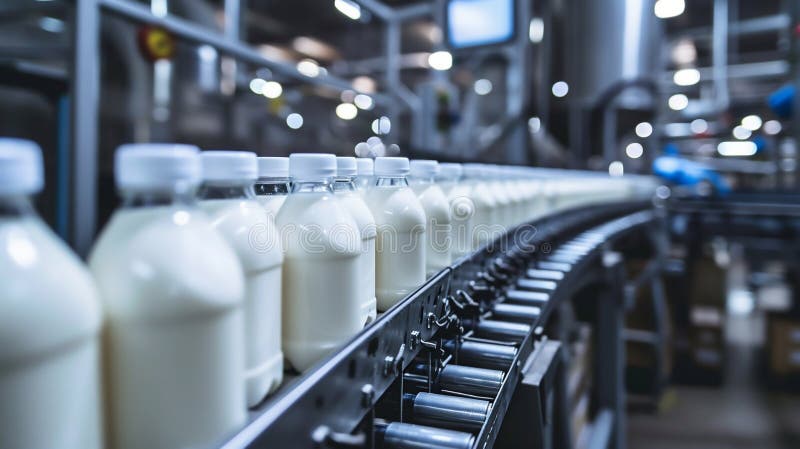 Dairy Production Line with Bottled Milk. Generative Ai Stock ...