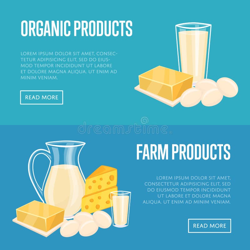 Dairy Products Horizontal Banners Set Stock Vector - Illustration of ...