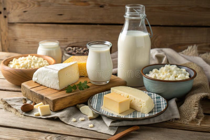 Dairy Products on Rustic Wooden Table - Generated by Ai Stock ...
