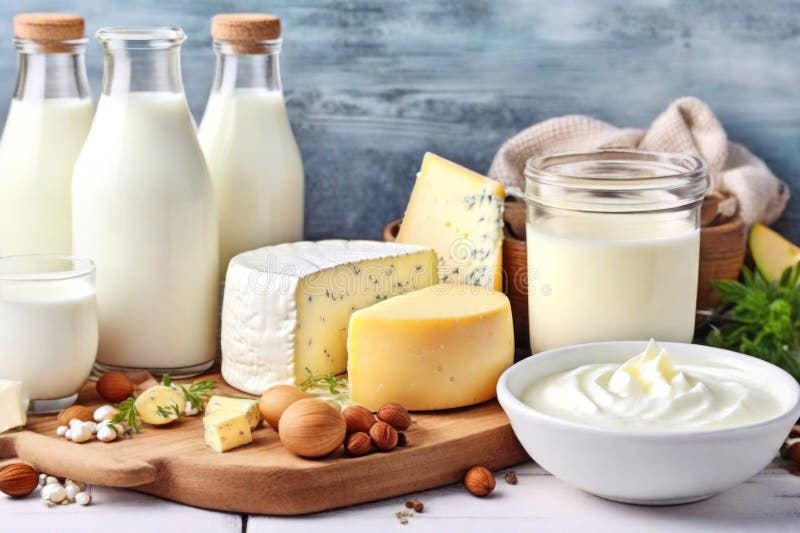 Dairy Products Stacked on the Table Stock Illustration - Illustration ...