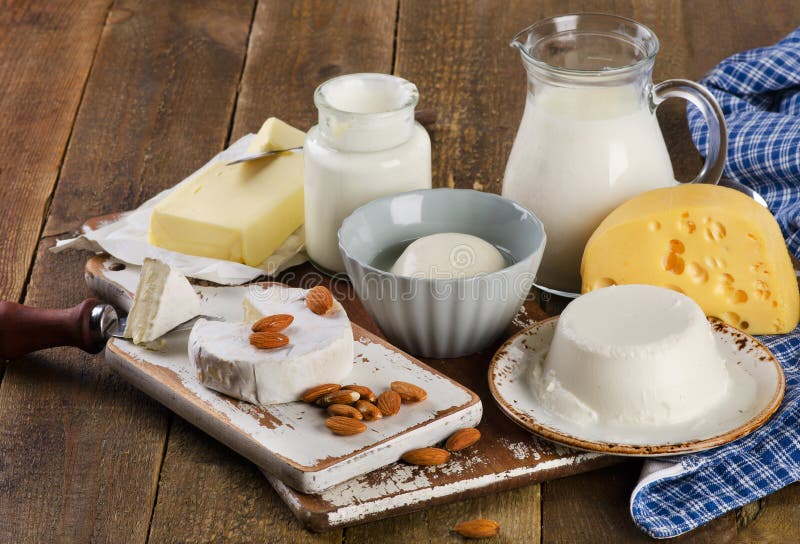 Dairy Products on a Wooden Table Stock Image - Image of nutrition ...
