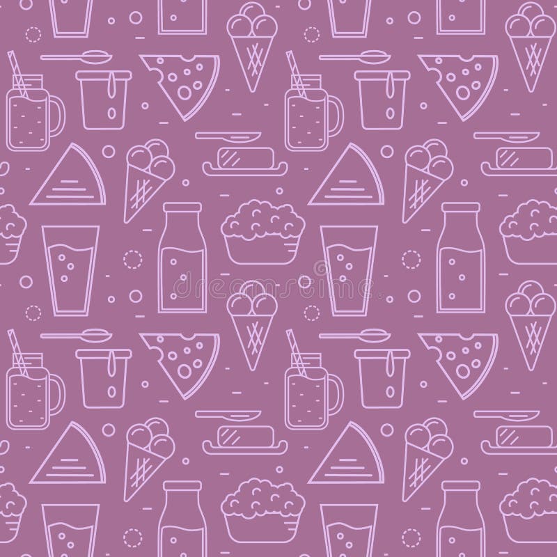 Dairy Seamless Pattern in Line Style Design Stock Vector - Illustration ...
