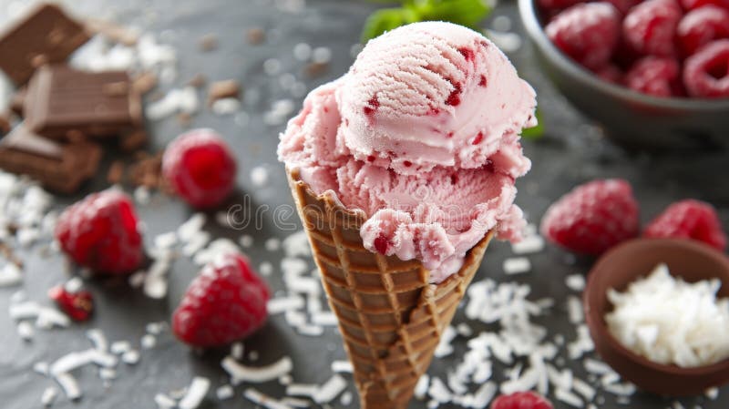 Dairyfree Coconut Raspberry Ice Cream Served in a Crispy Chocolate Cone ...