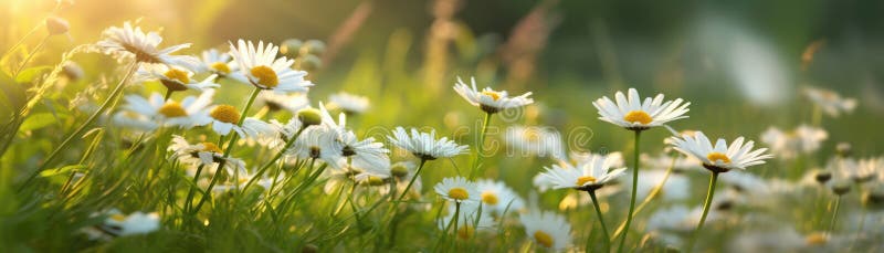 Daisies Field Blurred Sunrise Banner Background. Generative AI Stock ...