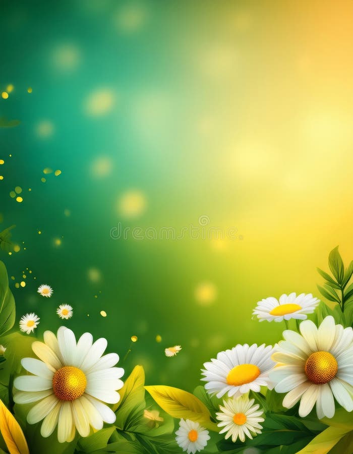 Daisies and Green Leaves Creating a Beautiful Spring Background Stock ...