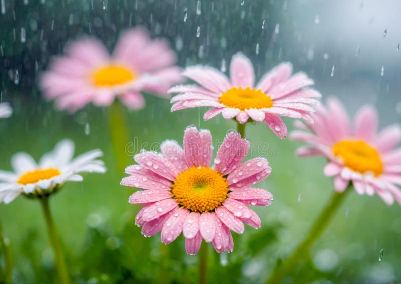 Daisies in the Rain. stock illustration. Illustration of flowers ...