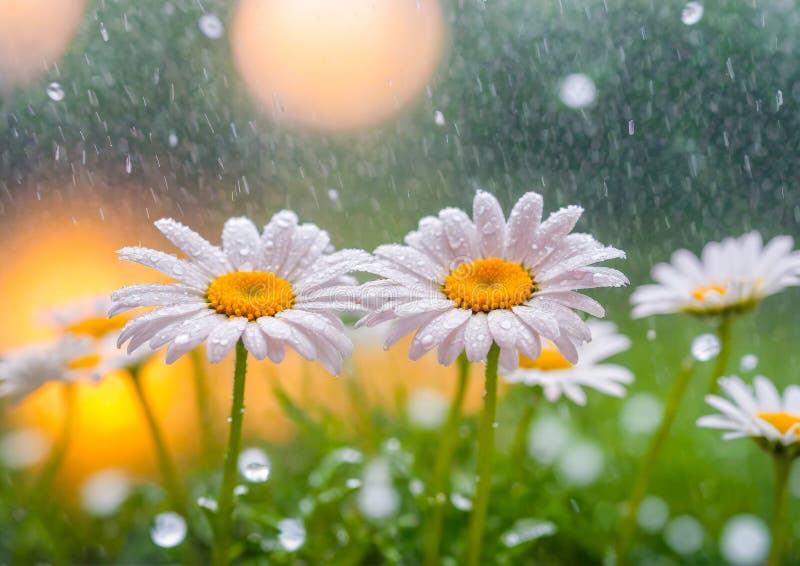 Daisies in the Rain. stock illustration. Illustration of soft - 326004038