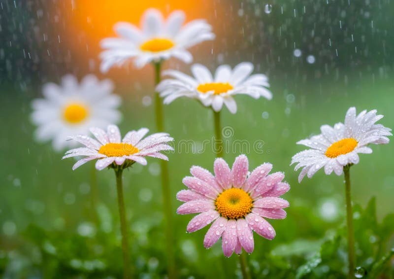 Daisies in the Rain. stock illustration. Illustration of blossom ...