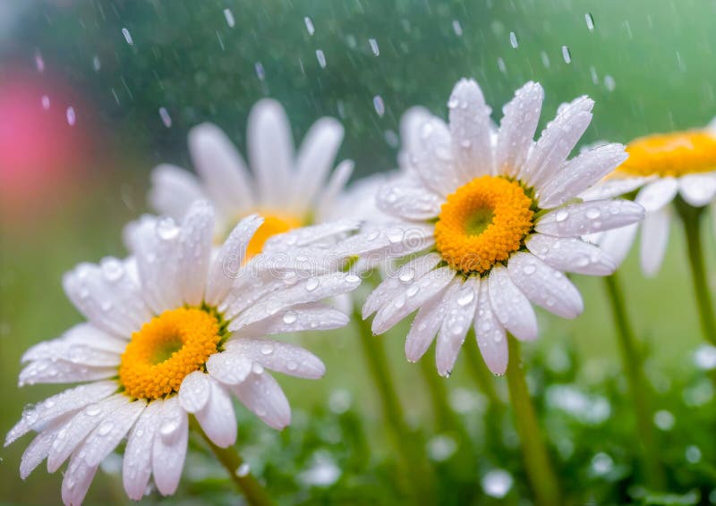 Daisies in the Rain. stock illustration. Illustration of green - 326004069