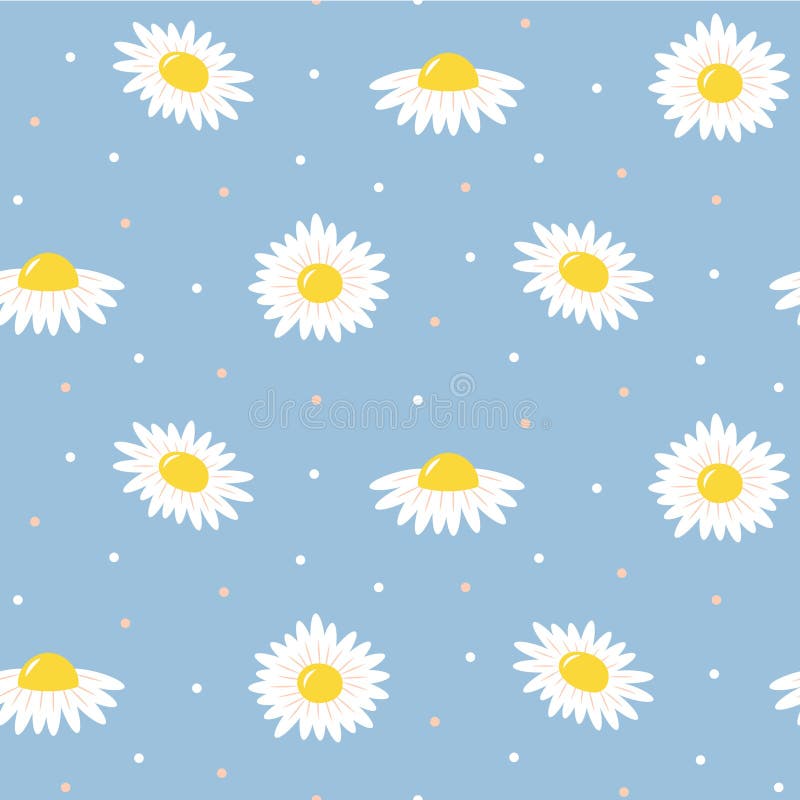 Daisies Seamless Pattern on Pastel Blue Background. Stock Vector ...