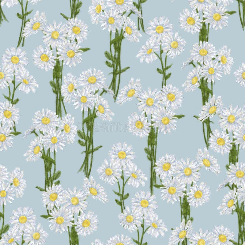 Daisy Bouquets Seamless Pattern on Blue Background. Stock Illustration ...