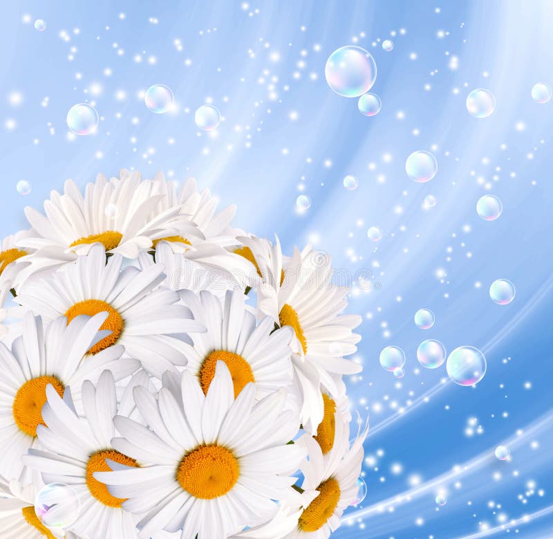 Daisy and bubbles stock illustration. Illustration of blue - 52996254