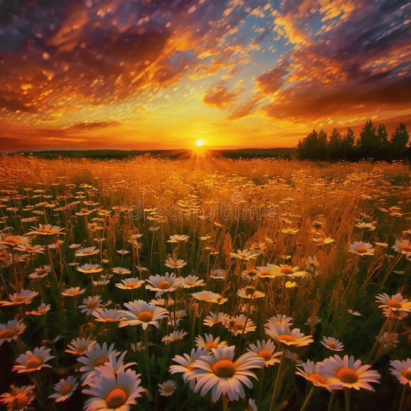 Daisy field stock illustration. Illustration of cloud - 281211331