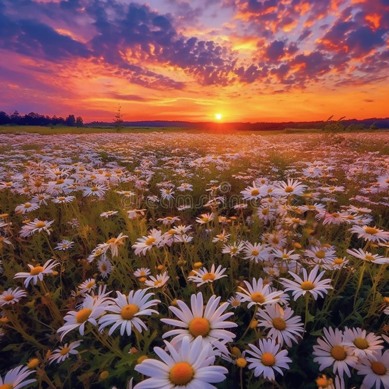 Daisy field stock illustration. Illustration of sunrise - 281211355