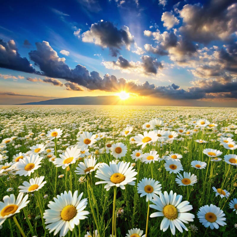 Daisy Field Landscape for Wallpapers Stock Illustration - Illustration ...