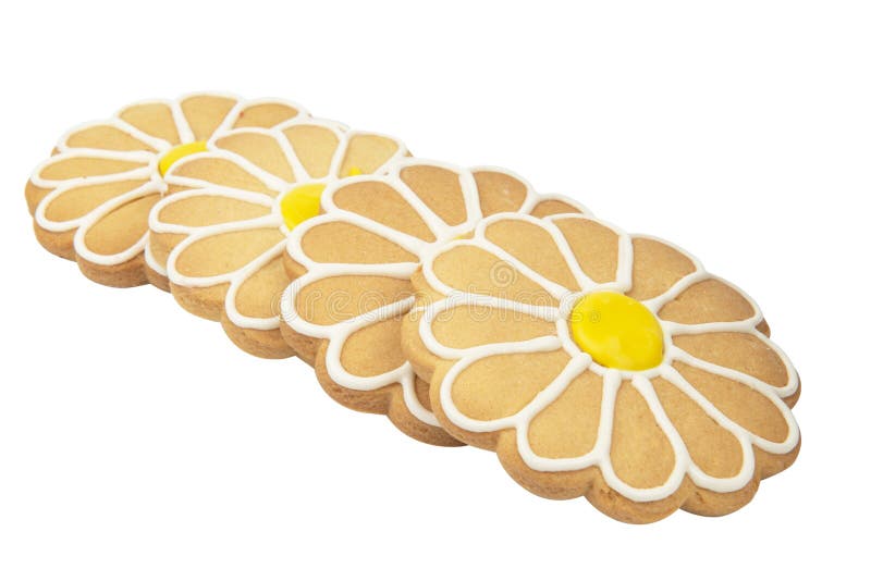 Daisy Flower Homemade Cookies with Icing Isolated on White Stock Photo ...
