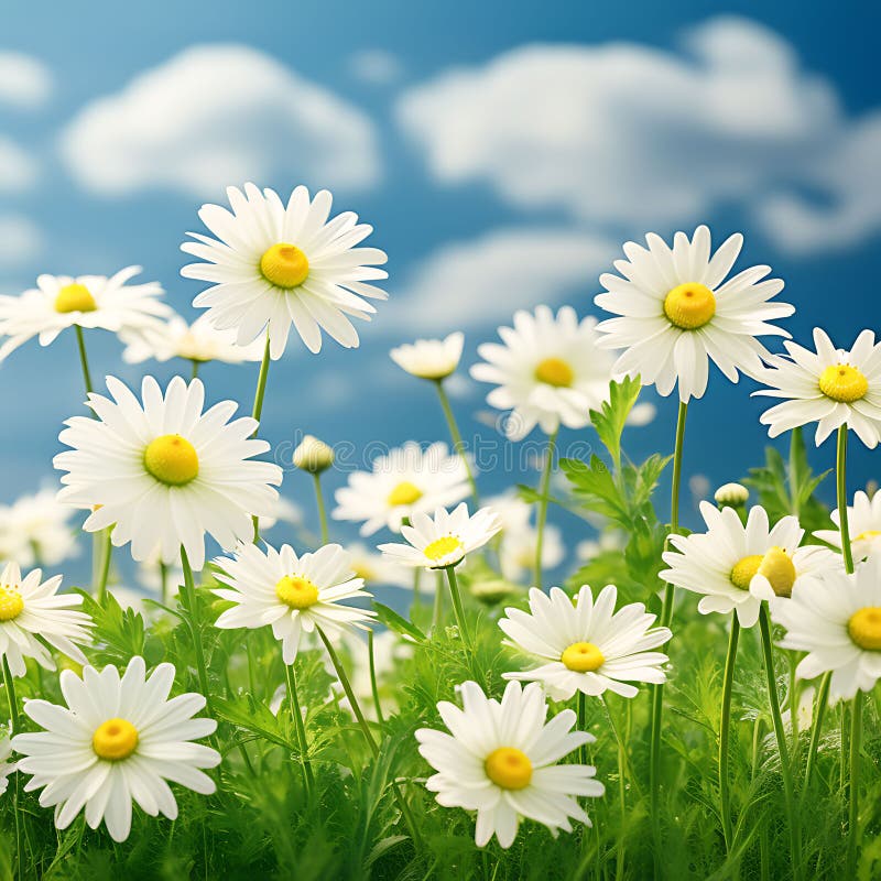 Daisy Flowers in Line Arrangement with Green Grass - Hyper Realistic AI ...