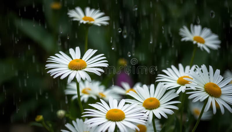 Daisy Flowers are Showered by Heavy Rain 2 Stock Illustration ...