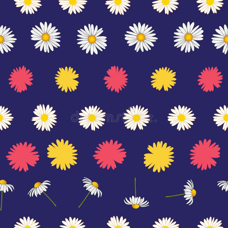 Daisy Flowers Vector Seamless Pattern on Dark Blue Stock Vector ...