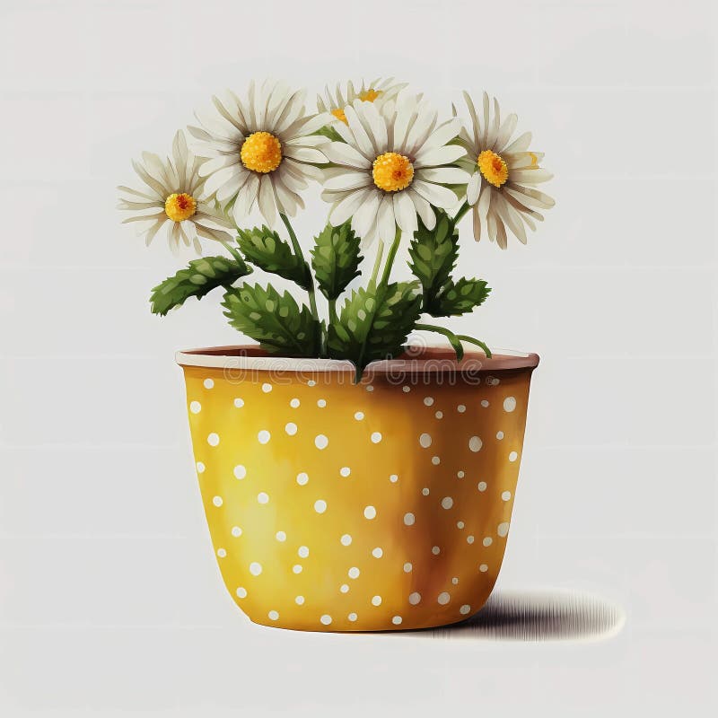 Daisy Flowers on Yellow Pot Watercolor AI Generated Stock Illustration ...