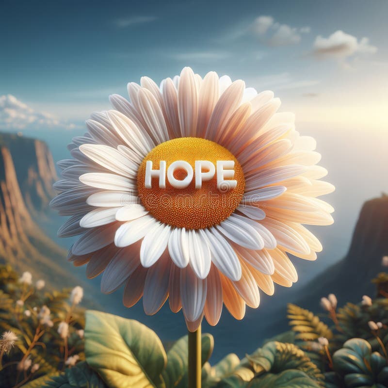 Daisy with "Hope" Text Against Scenic Backdrop Stock Illustration ...