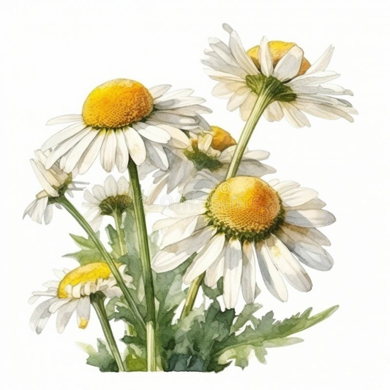 Daisy Illustration Hand Drawn Painted Watercolor, Generative Ai Stock ...