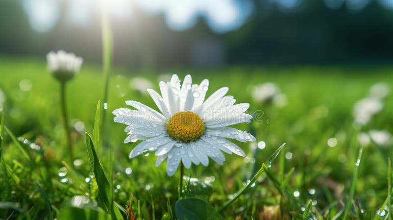 A Daisy in the Middle of a Field of Grass Stock Photo - Image of ...
