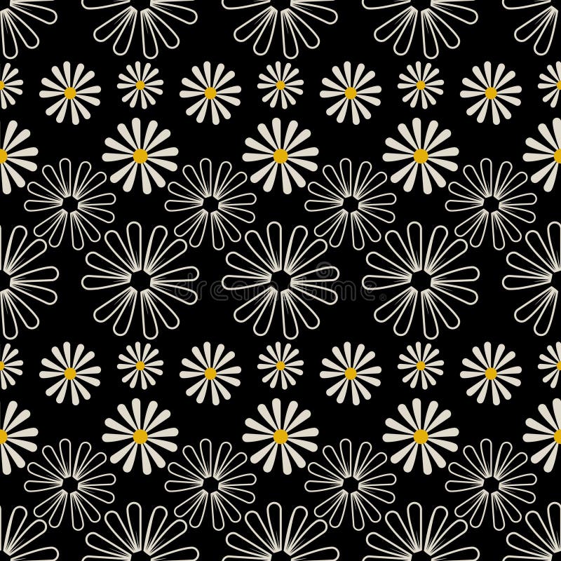Daisy with Outline Flower Floral Seamless Pattern. Stock Vector ...