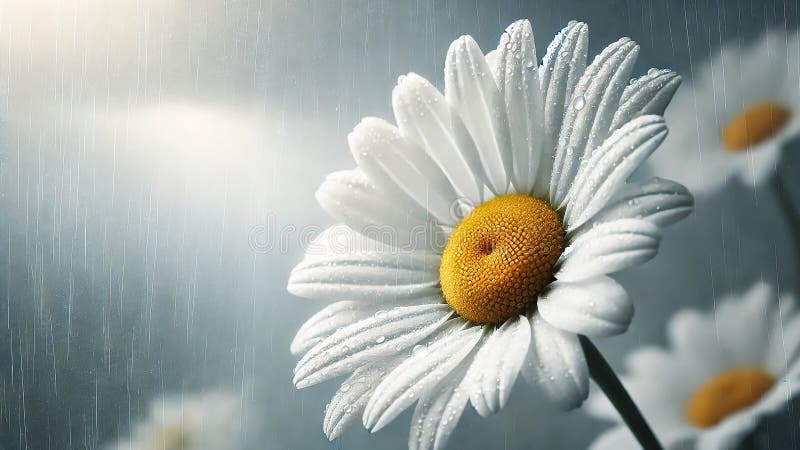 Daisy with an Overcast Sky and Light Drizzle Stock Illustration ...