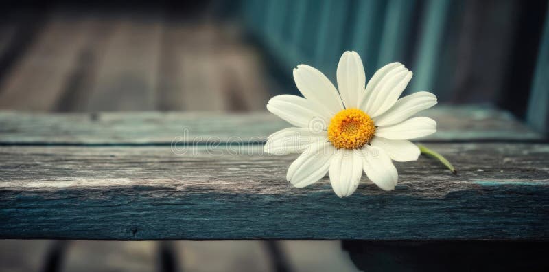 Daisy on rustic bench stock illustration. Illustration of tranquility ...