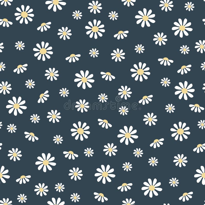 Seamless Pattern of Daisies in Blue Background. Stock Illustration ...