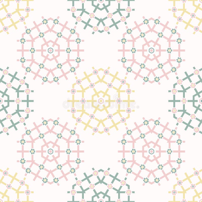 Daisy Summer Garden Wheel Seamless Vector Pattern. Hand Drawn Geometric ...