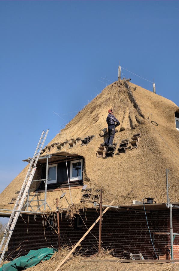 De Tegels Van Het Dak Met Stro Bedekken Stock Afbeelding - Image of ...