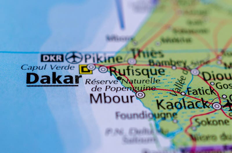 Dakar en mapa foto de archivo. Imagen de correspondencia - 114070084