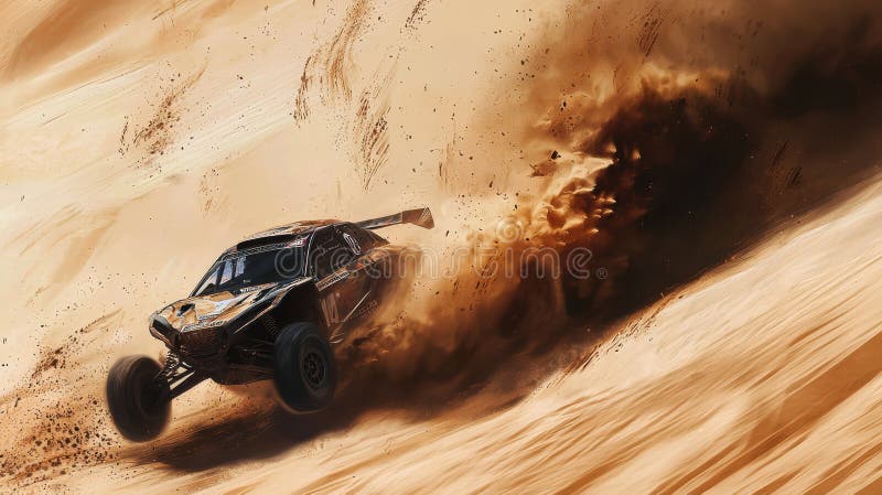 A Dakar Rally Buggy is Losing Control while Racing through Sandy ...