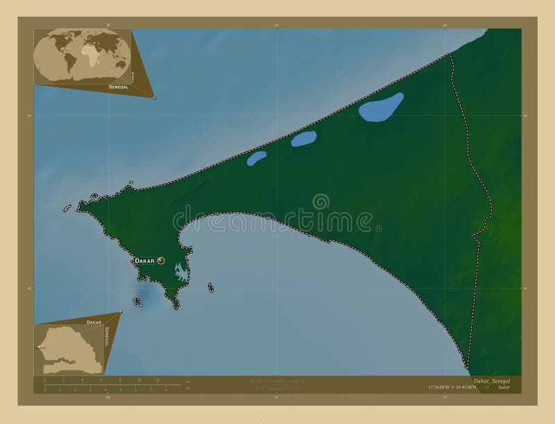 Dakar, Senegal. Physical. Labelled Points of Cities Stock Illustration ...